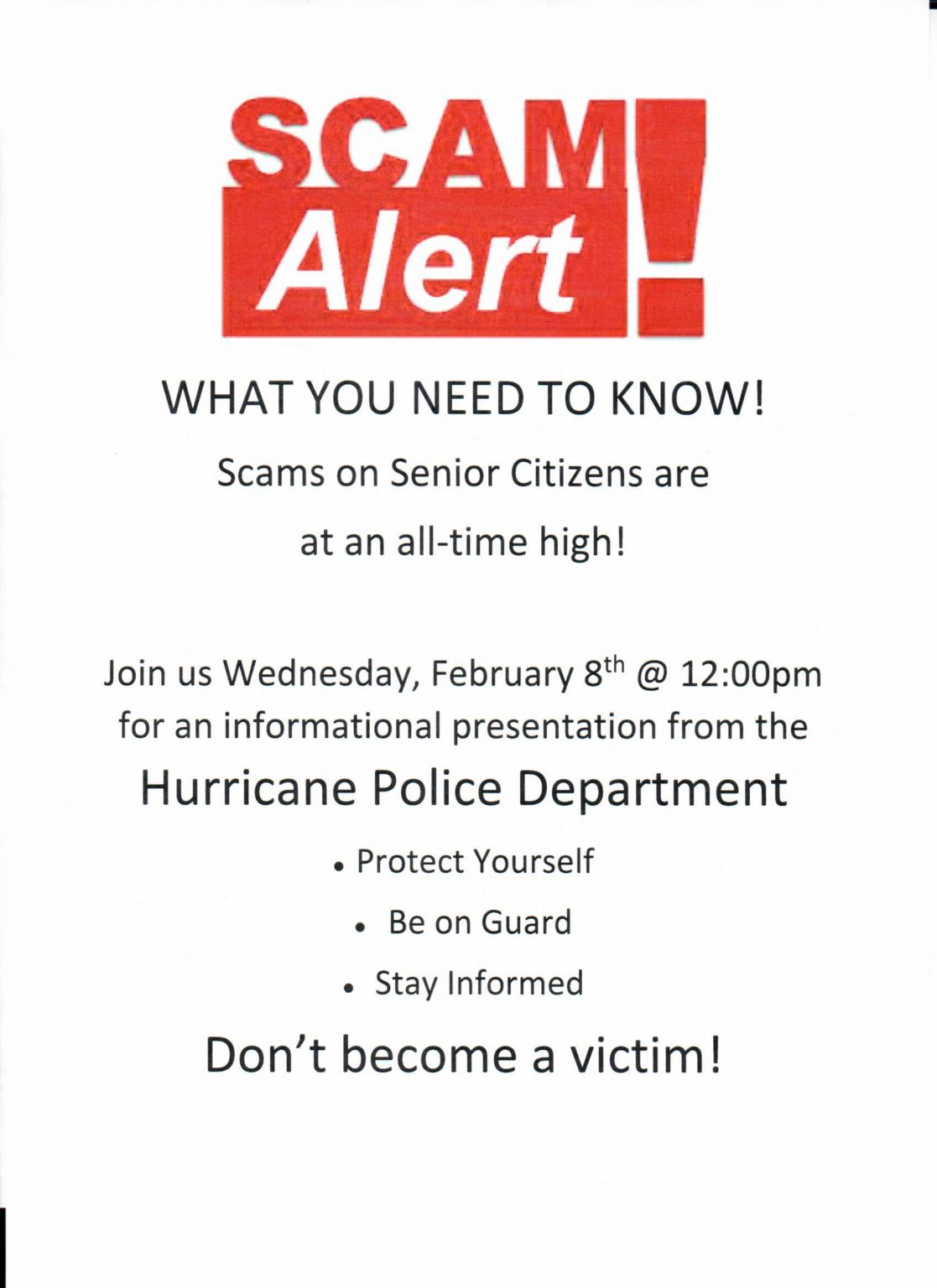 Scam Alert! What you need to know! | Hurricane Utah Senior Citizen Center
